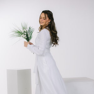 White Linen Dress, Linen Wrap Dress, Boho Style Wedding Dress, Summer ...