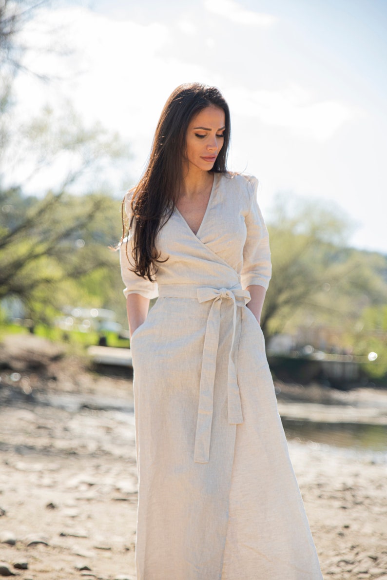 Black Wrap Linen Dress Maxi Linen Wrap Dress Washed Linen - Etsy