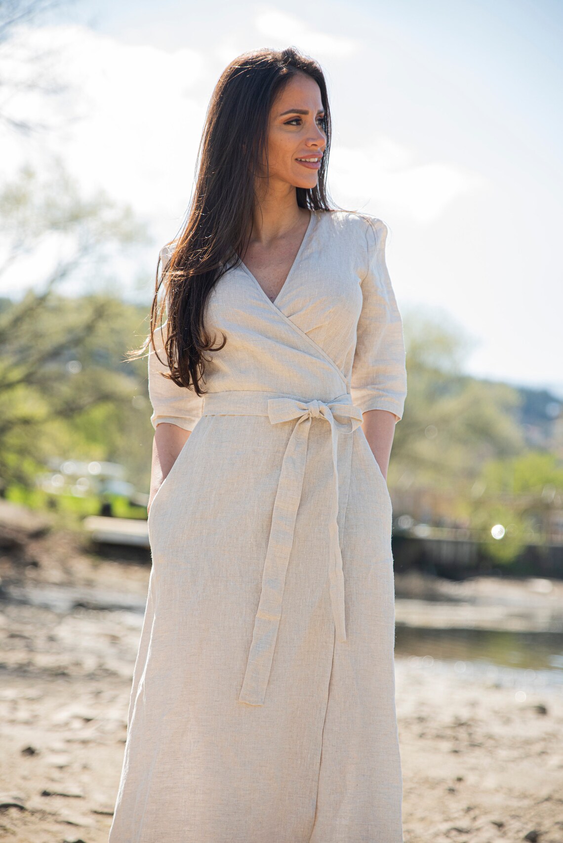 Linen Wrap Dress Maxi Linen Dress Washed Linen Dress | Etsy