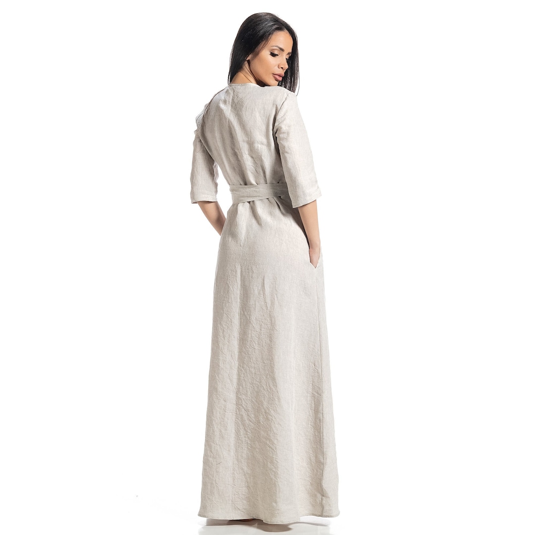 Wrap Linen Dress • Natural Linen Wrap Dress • Washed Linen Dress ...