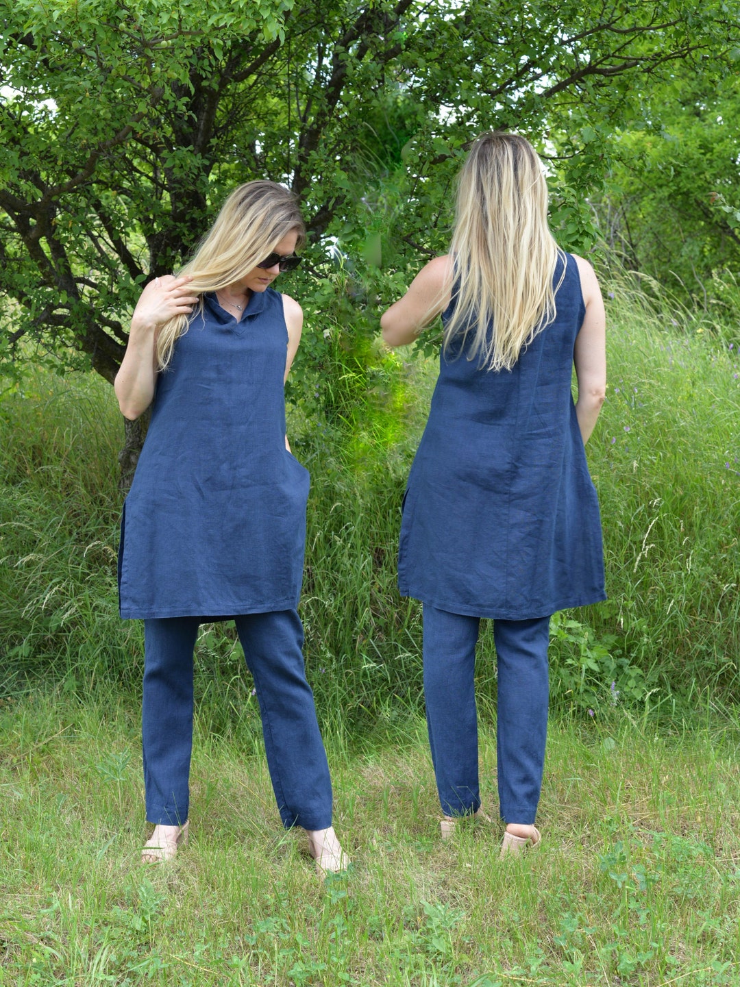 Linen Set Womens Clothing • Two-piece Linen Set Women • Sleeveless ...