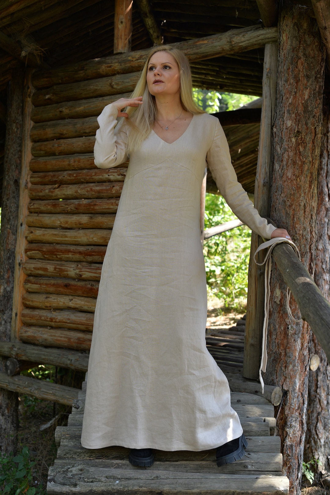 Beige Long Dress • Maxi Linen Dress • Relaxed Dress • Plus Size Dress ...