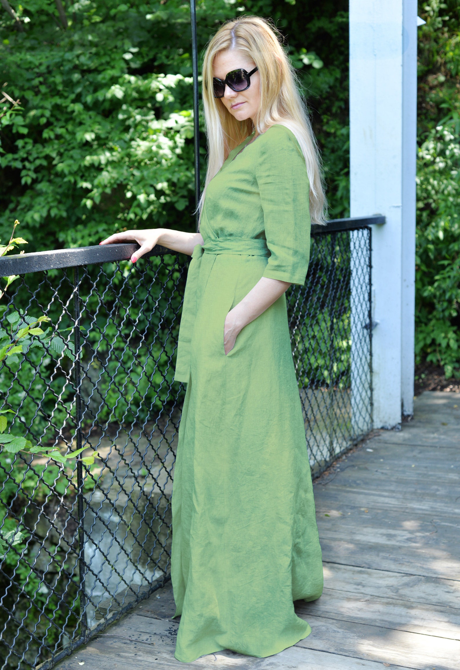 Linen Wrap Dress Maxi Linen Dress Washed Linen Dress | Etsy