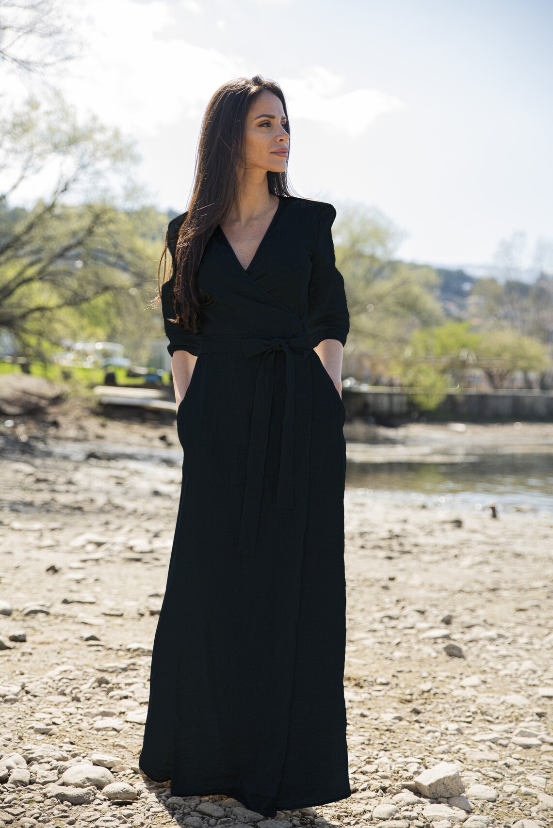Linen Wrap Dress Maxi Linen Dress Washed Linen Dress - Etsy