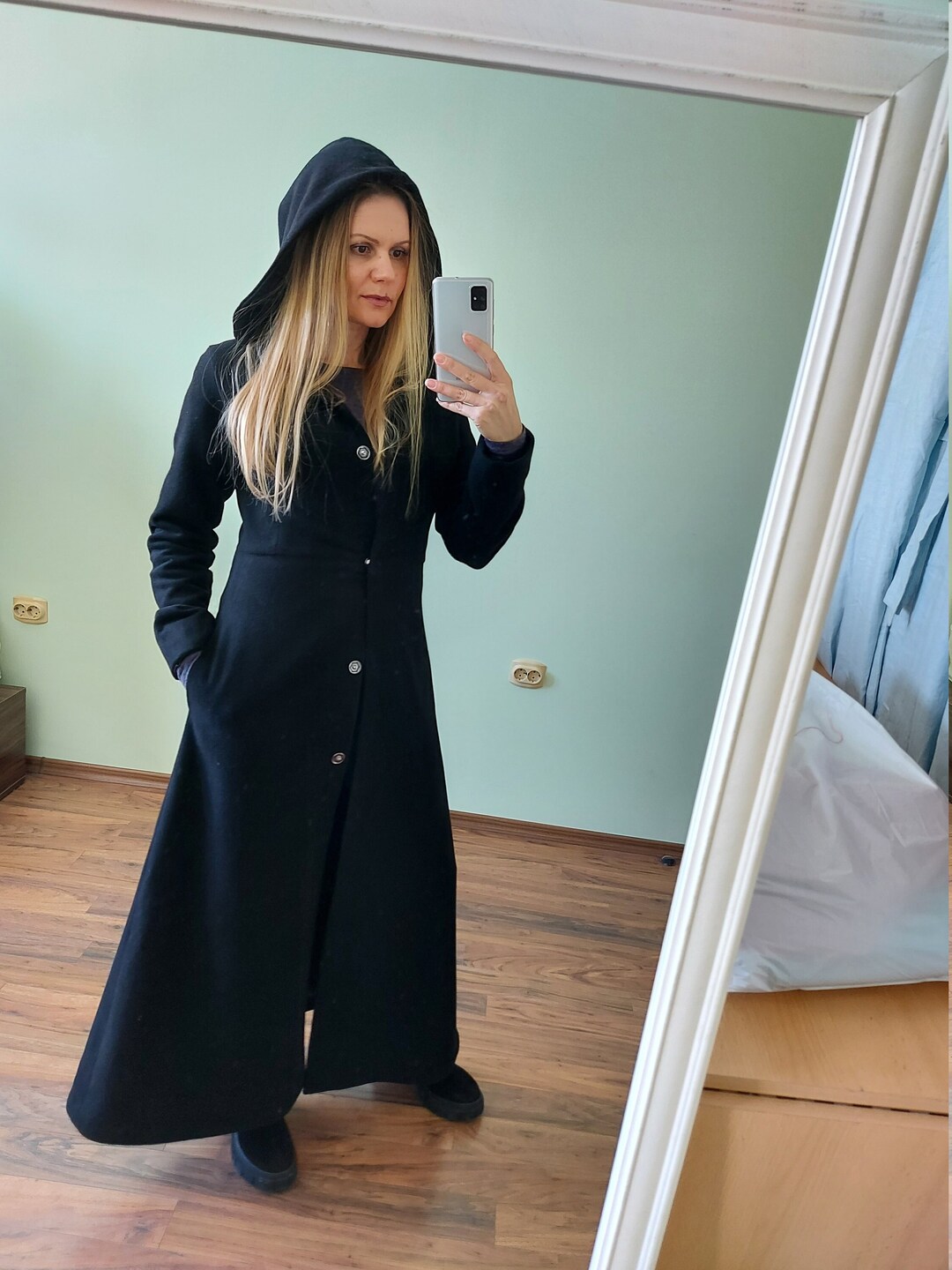 Maxi Winter Coat Black Hooded • Winter Wool Coat • Winter Outwear ...