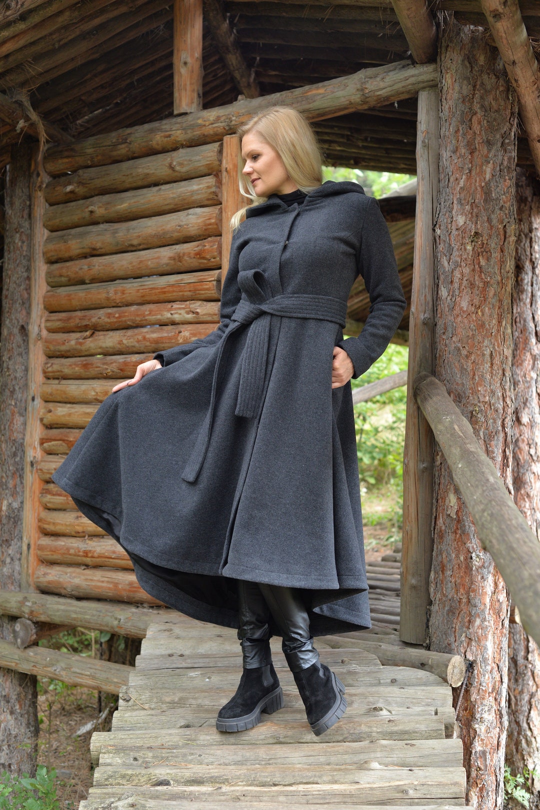 READY TO SHIP, Gray Maxi Coat for Women, Winter Wool Coat With Hood ...