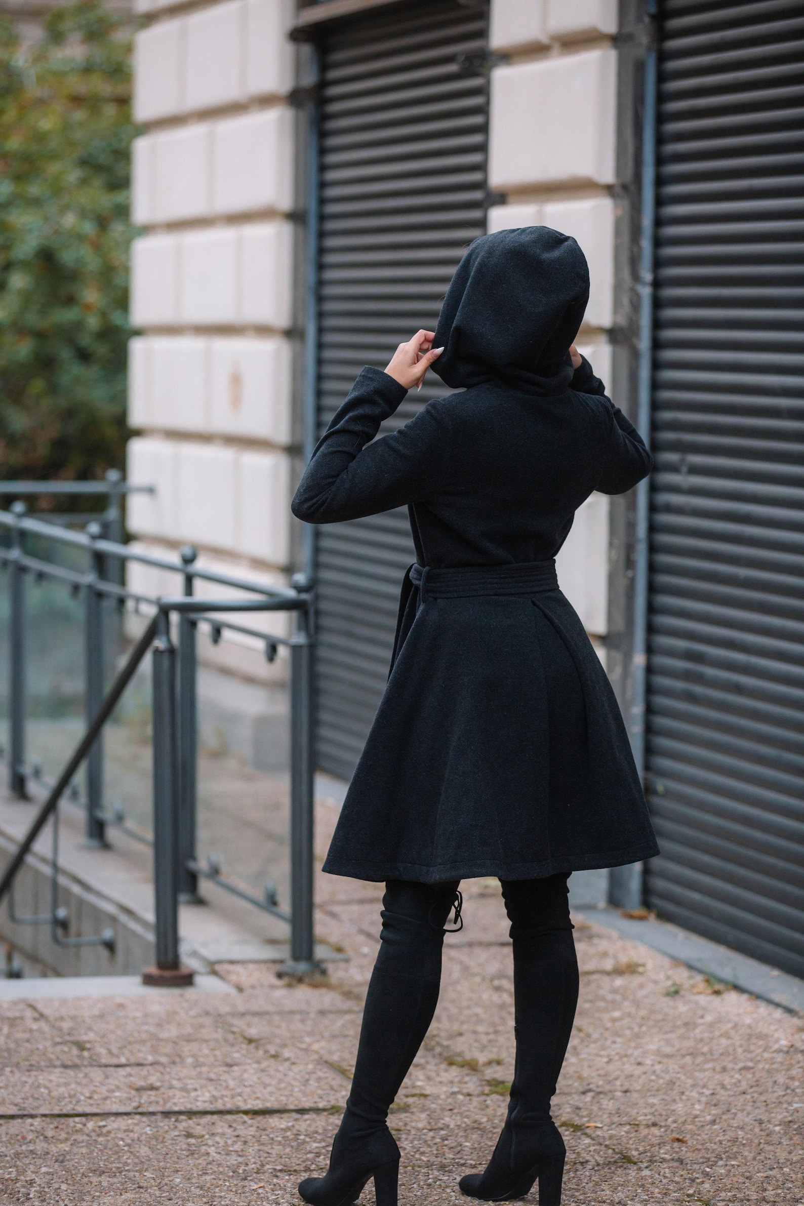 Jcrew Wool Coat, Winter Wool Coat, Winter Outwear, Black Hooded Midi ...