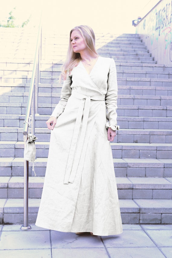 White Linen Dress Maxi Linen Wrap Dress Bono Wedding Dress - Etsy