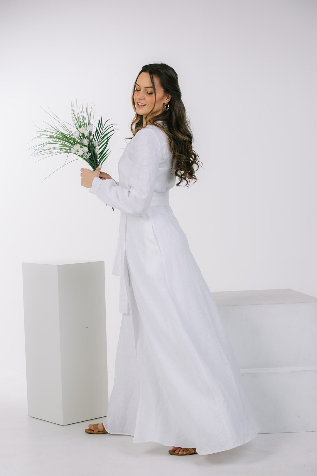 Boho Style Wedding Dress, Summer Linen Dress, Linen Wrap Dress, Linen ...