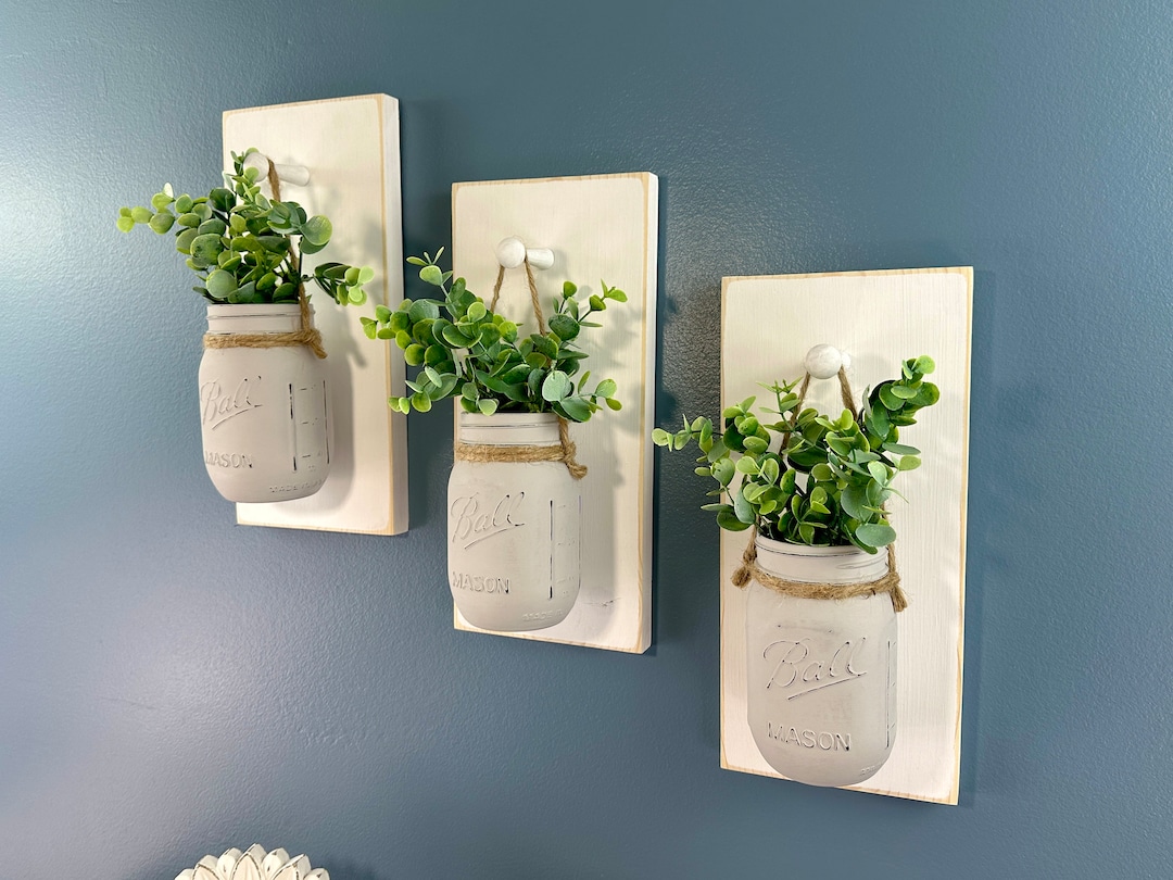 Farmhouse Mason Jar Wall Hanging, Painted Mason Jar Wall Sconces ...