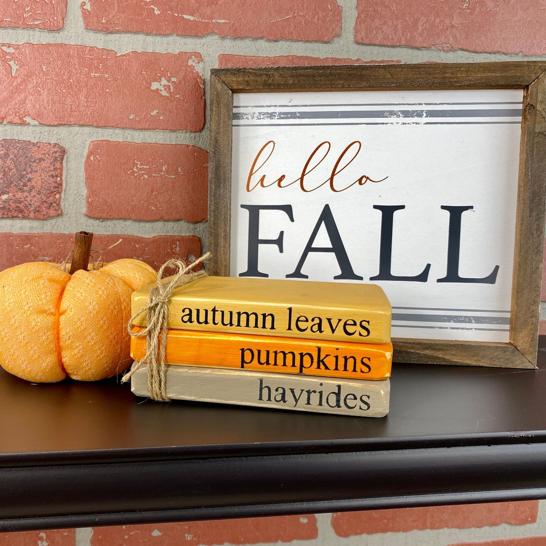 Fall Mini Wood Book Stacks, Mini Book Bundle, Tiered Tray Books, Faux ...