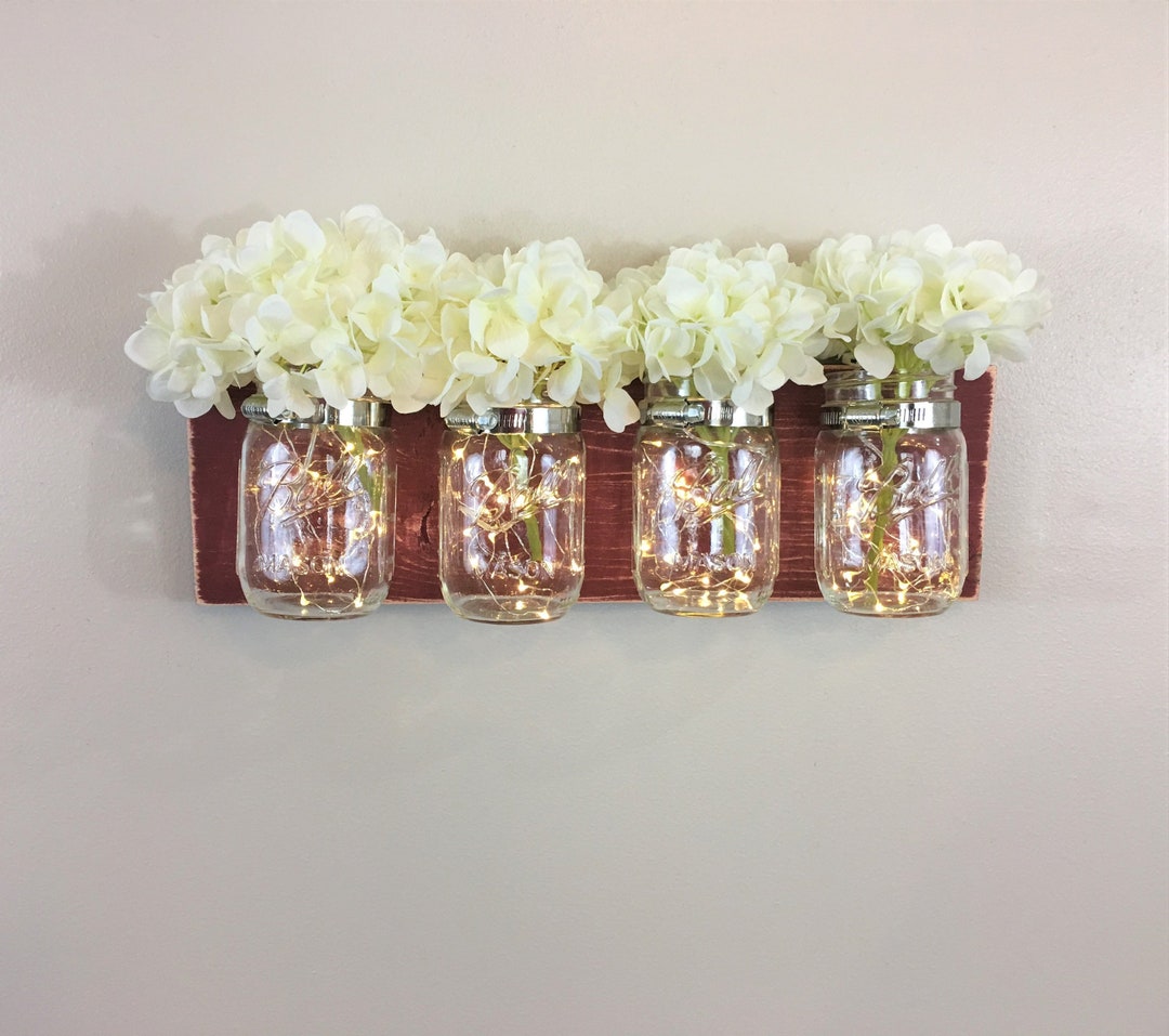 Mason Jar Wall Decor, Rustic Home Decor, Floral Arrangement, Mason Jar ...