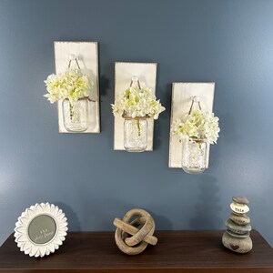 Farmhouse Mason Jar Wall Hanging, Lighted Mason Jars, Mason Jar Wall ...
