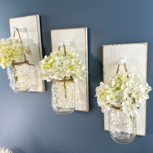 Farmhouse Mason Jar Wall Hanging, Lighted Mason Jars, Mason Jar Wall ...