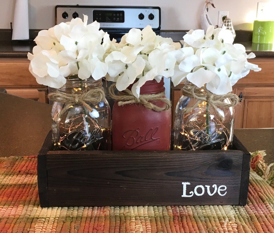 Mason Jar Decor, Mothers Day Gifts, Lighted Mason Jar Decor, Painted ...