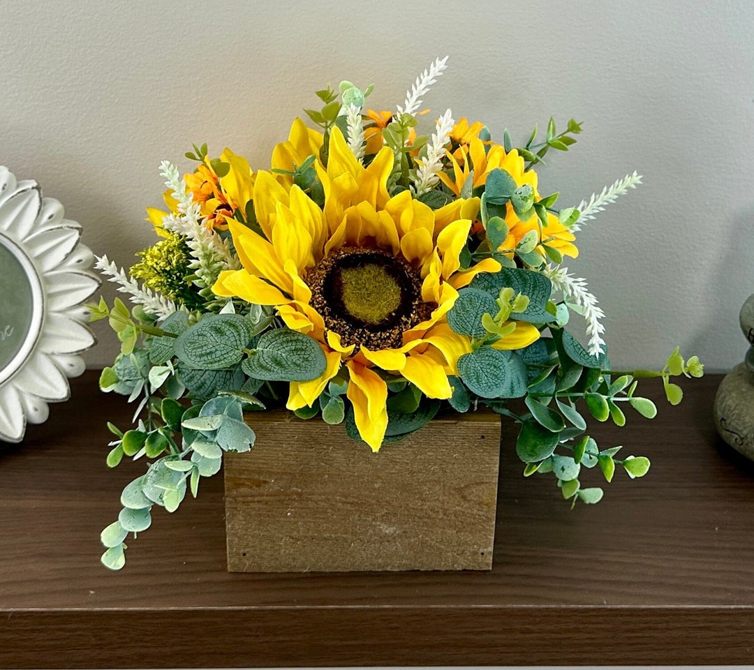 Rustic Sunflower Greenery Centerpiece, Farmhouse Home Decor, Gifts for ...