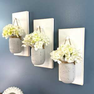 Farmhouse Mason Jar Wall Hanging, Painted Mason Jar Wall Sconces ...
