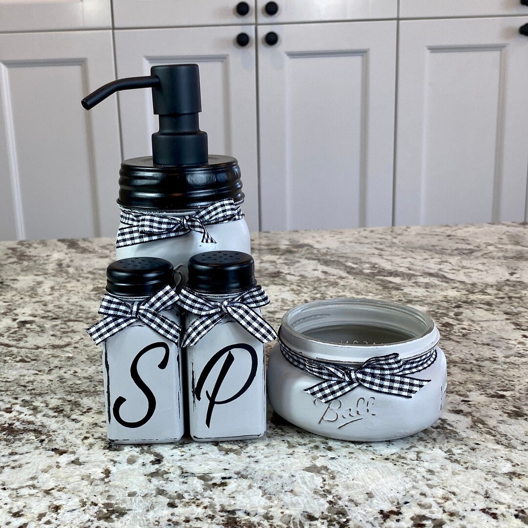 Mason Jar Farmhouse Kitchen Set, Rustic Home Decor, Painted Mason Jars ...