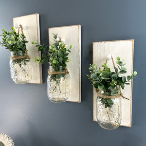 Farmhouse Mason Jar Wall Hanging, Lighted Mason Jars, Mason Jar Wall ...