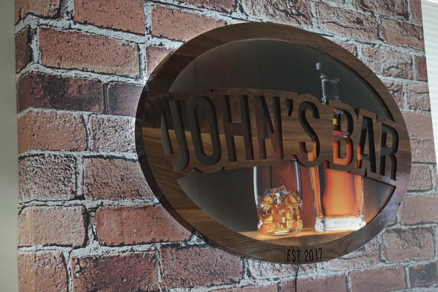 WOODEN BAR SIGN, Custom Man Cave Sign, Backlit Bar Sign, Walnut Sign ...