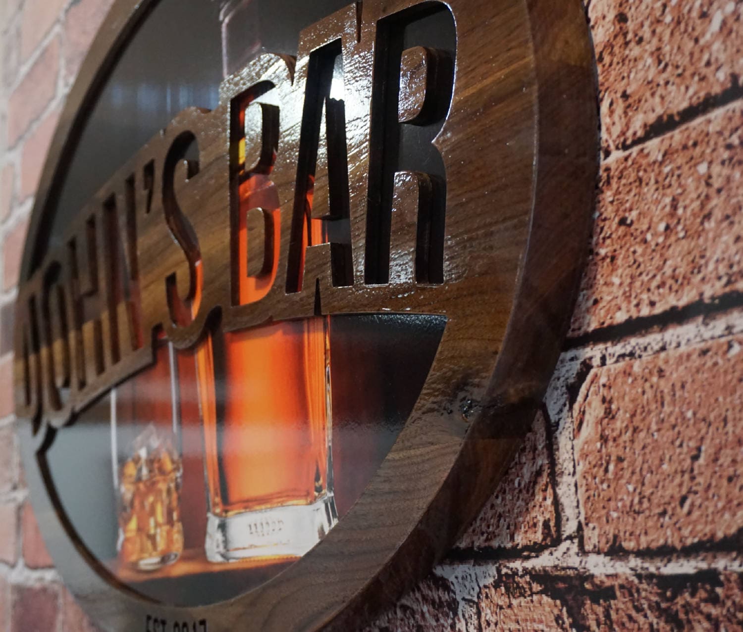 WOODEN BAR SIGN, Custom Man Cave Sign, Backlit Bar Sign, Walnut Sign ...