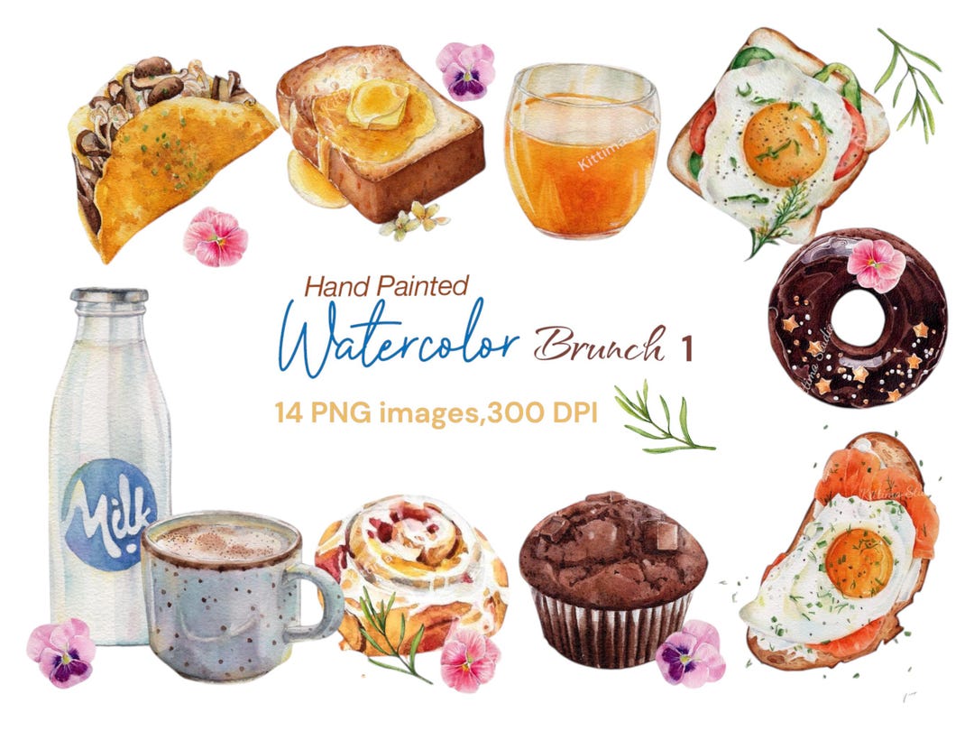 Watercolor Brunch Clipart, Bakery Clipart, Digital Download, Watercolor ...