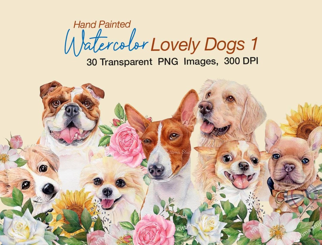 Watercolor Dog Clipart, Digital Download, Dog, Pet, Watercolor Hand ...