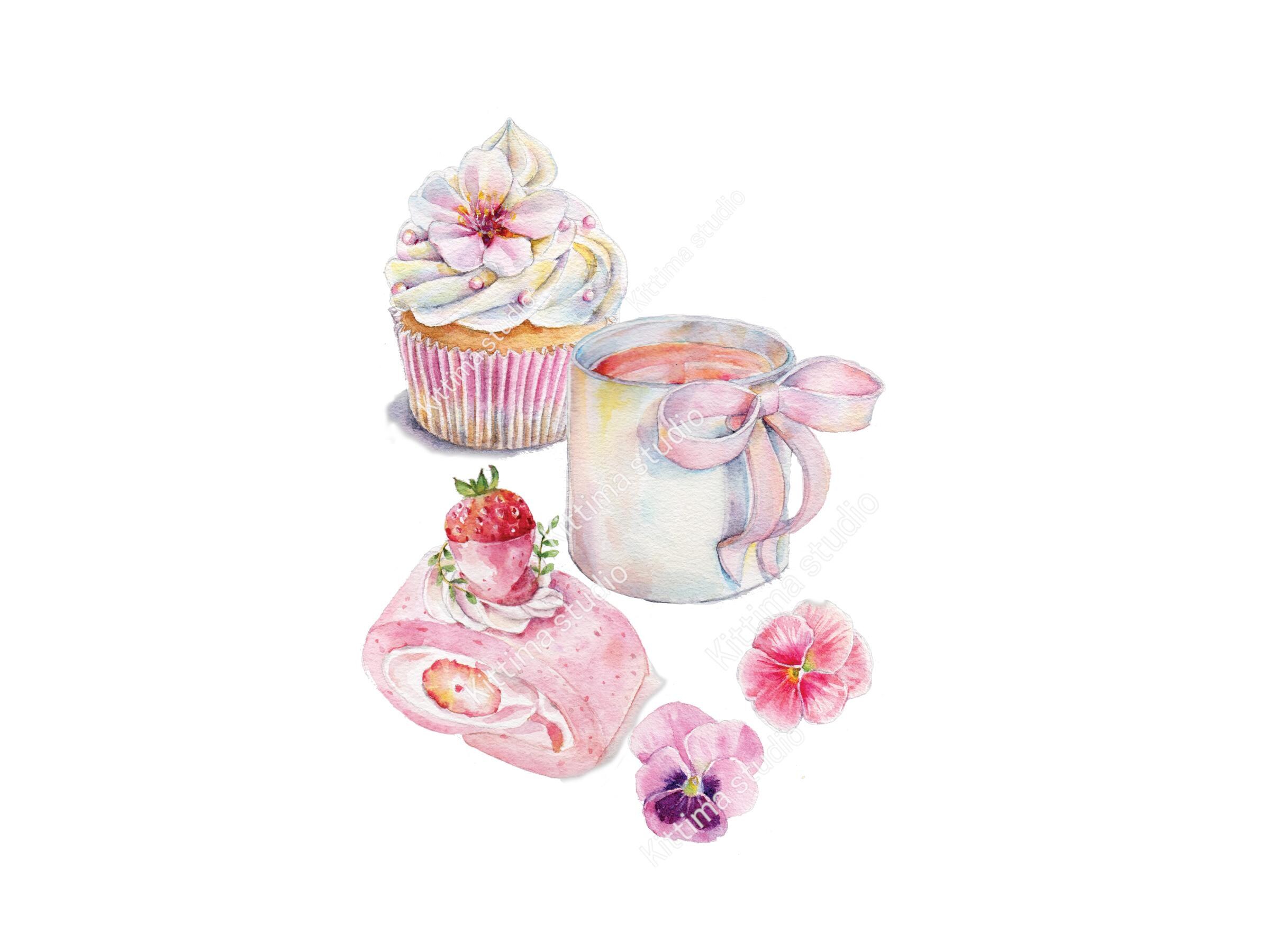 Watercolor Bakery Clipart, Clipart PNG, Digital Download, Dessert ...