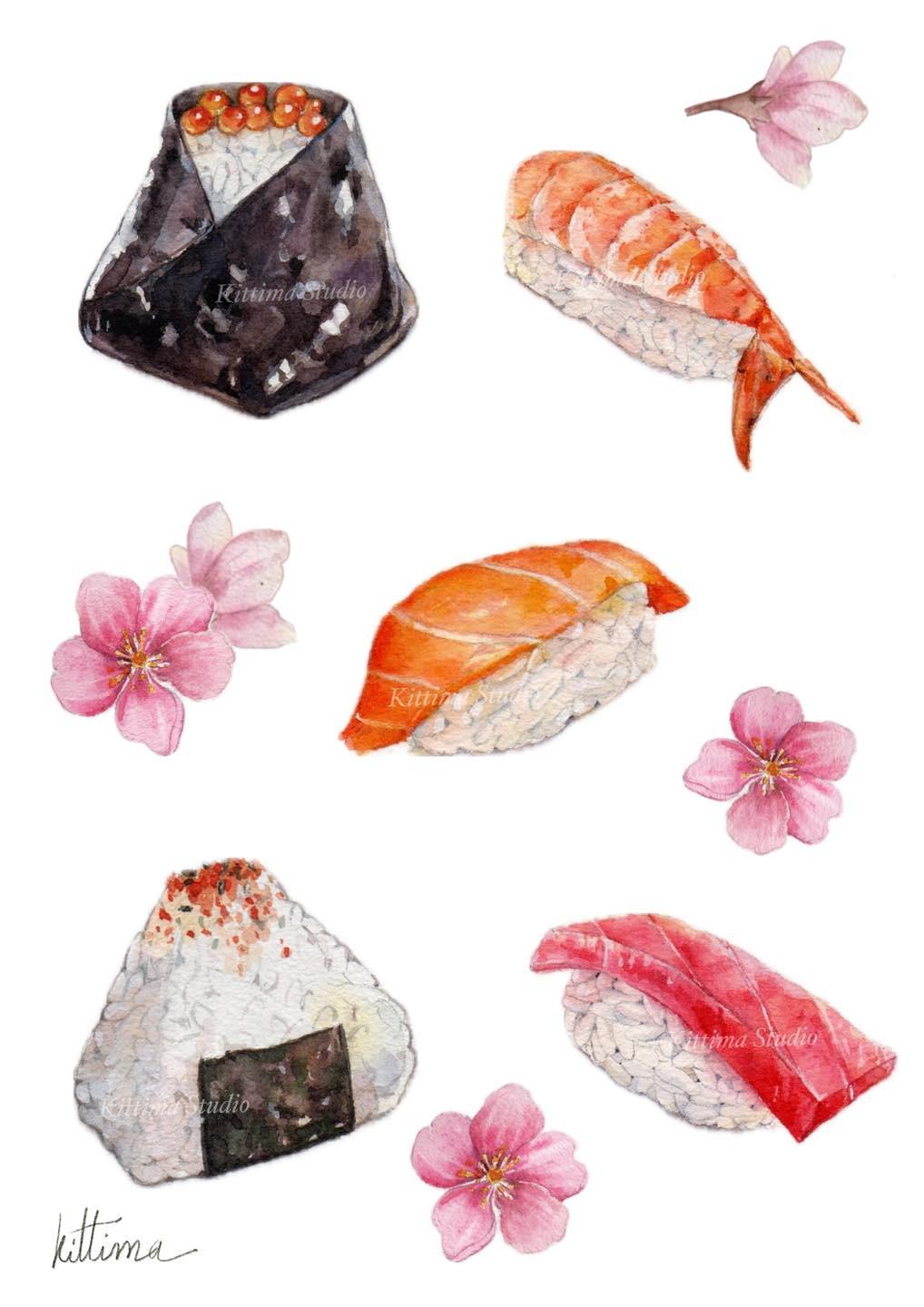 Watercolor Japanese Food,digital Download, Watercolor Painting ...