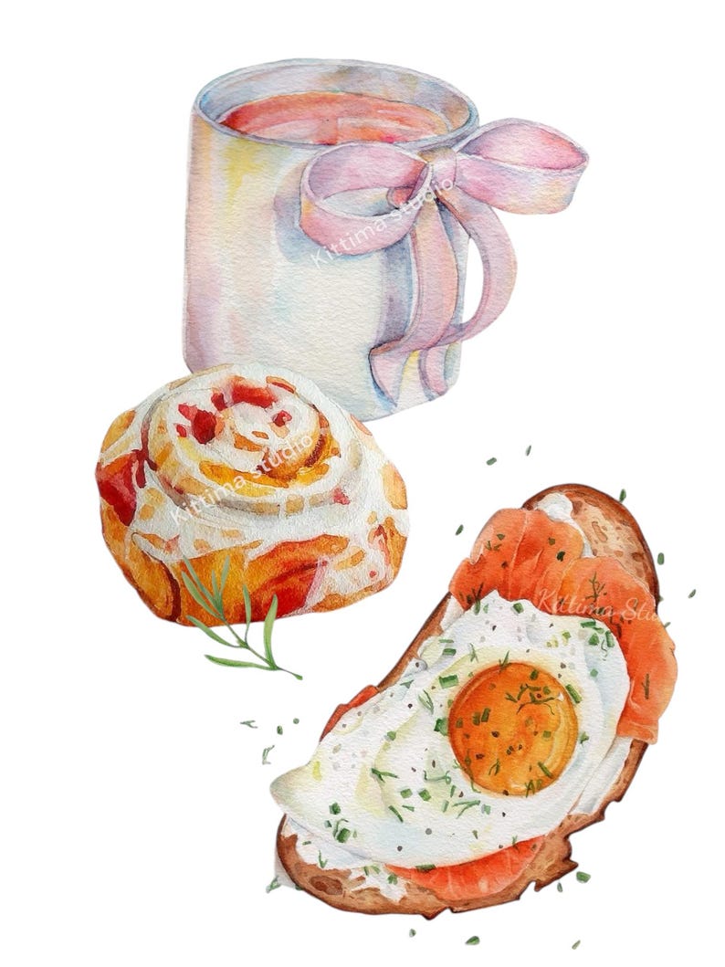 Watercolor Brunch Clipart, Bakery Clipart, Digital Download, Watercolor ...
