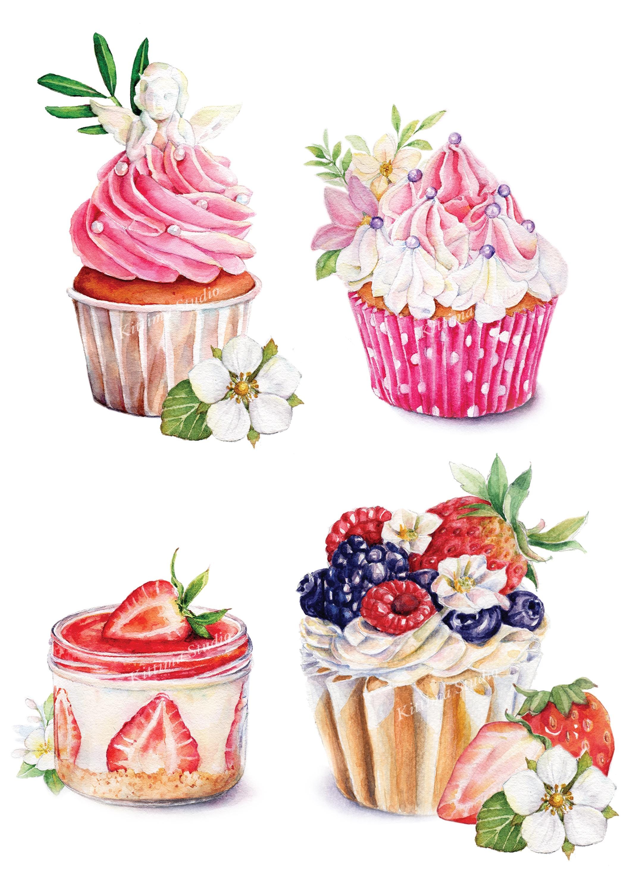 Watercolor Bakery Clipart, Clipart PNG, Digital Download, Dessert ...