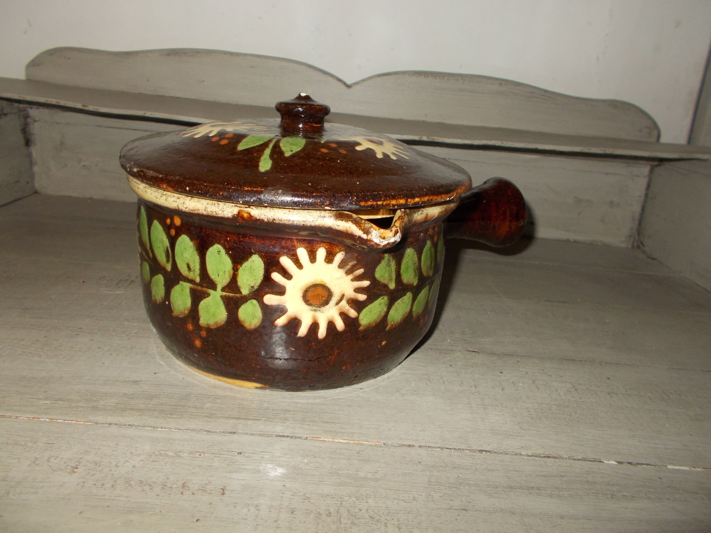 French Alsace Pottery Sauce Pot With Lid. - Etsy