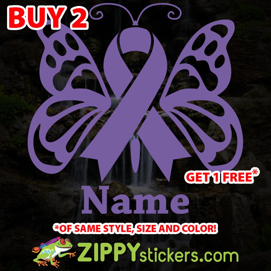 Cancer Memorial / Memoriam Butterfly Ribbon Vinyl Decal Sticker With ...