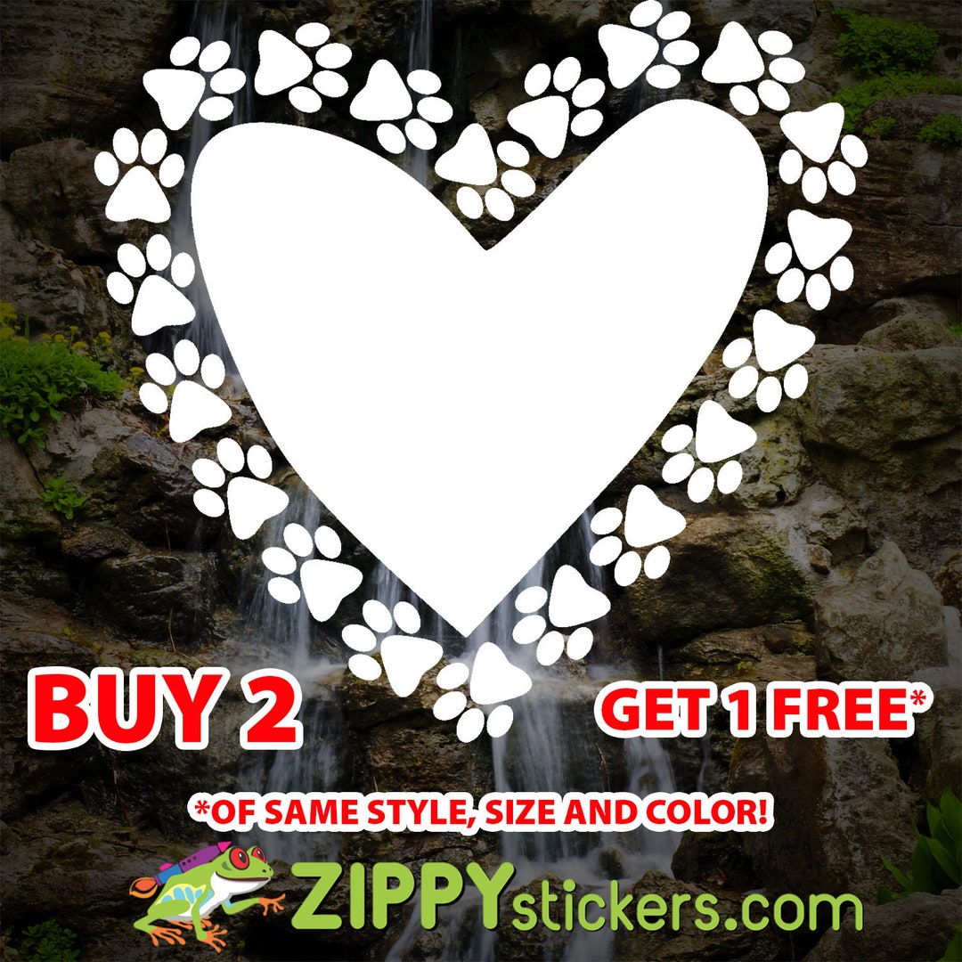 Dog Paws Heart Shaped With Solid Heart Decal - Pet Dog Footprint Heart ...