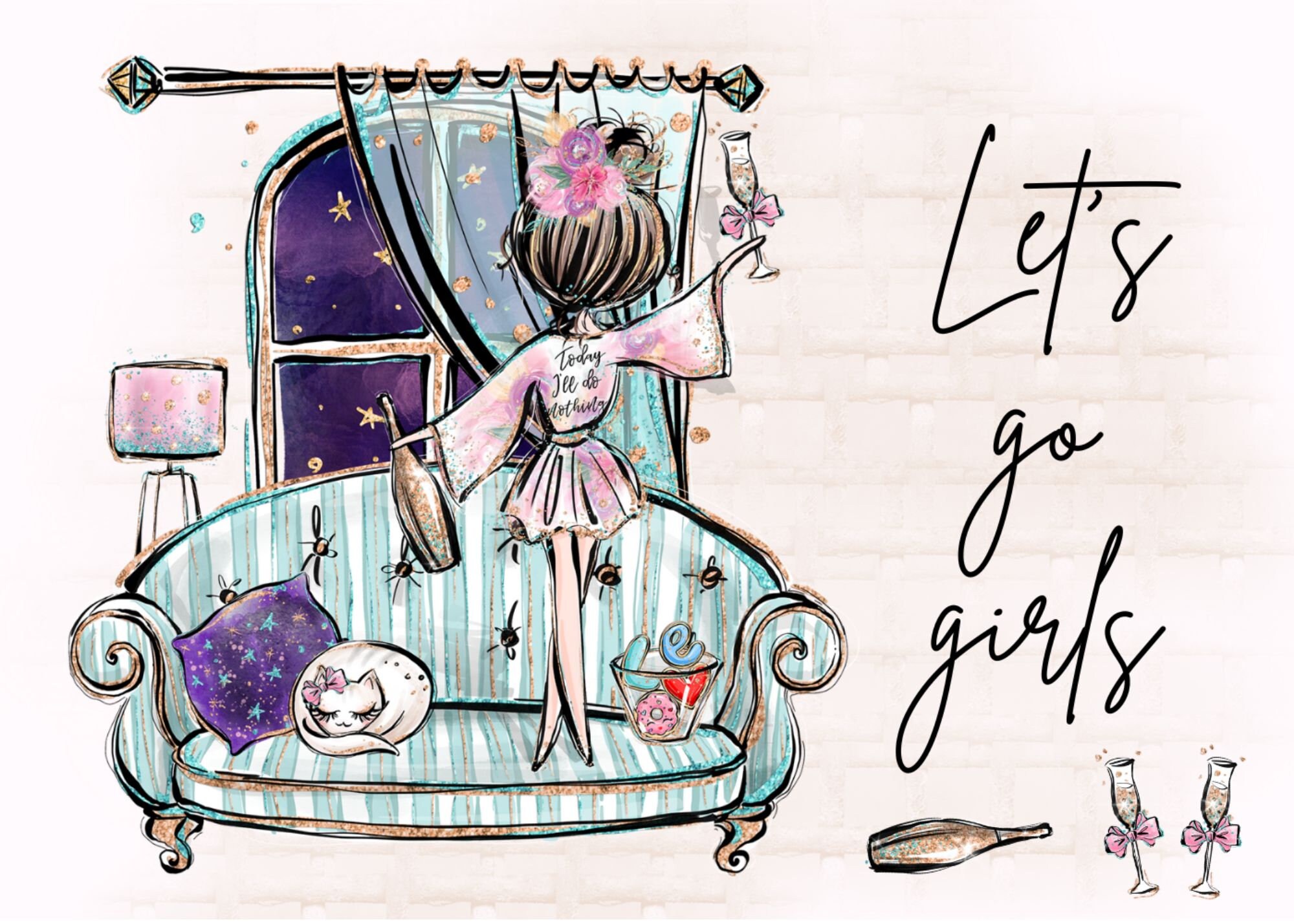 Printable Party Girl Card to Download 7x5 in Card for Birthday ...