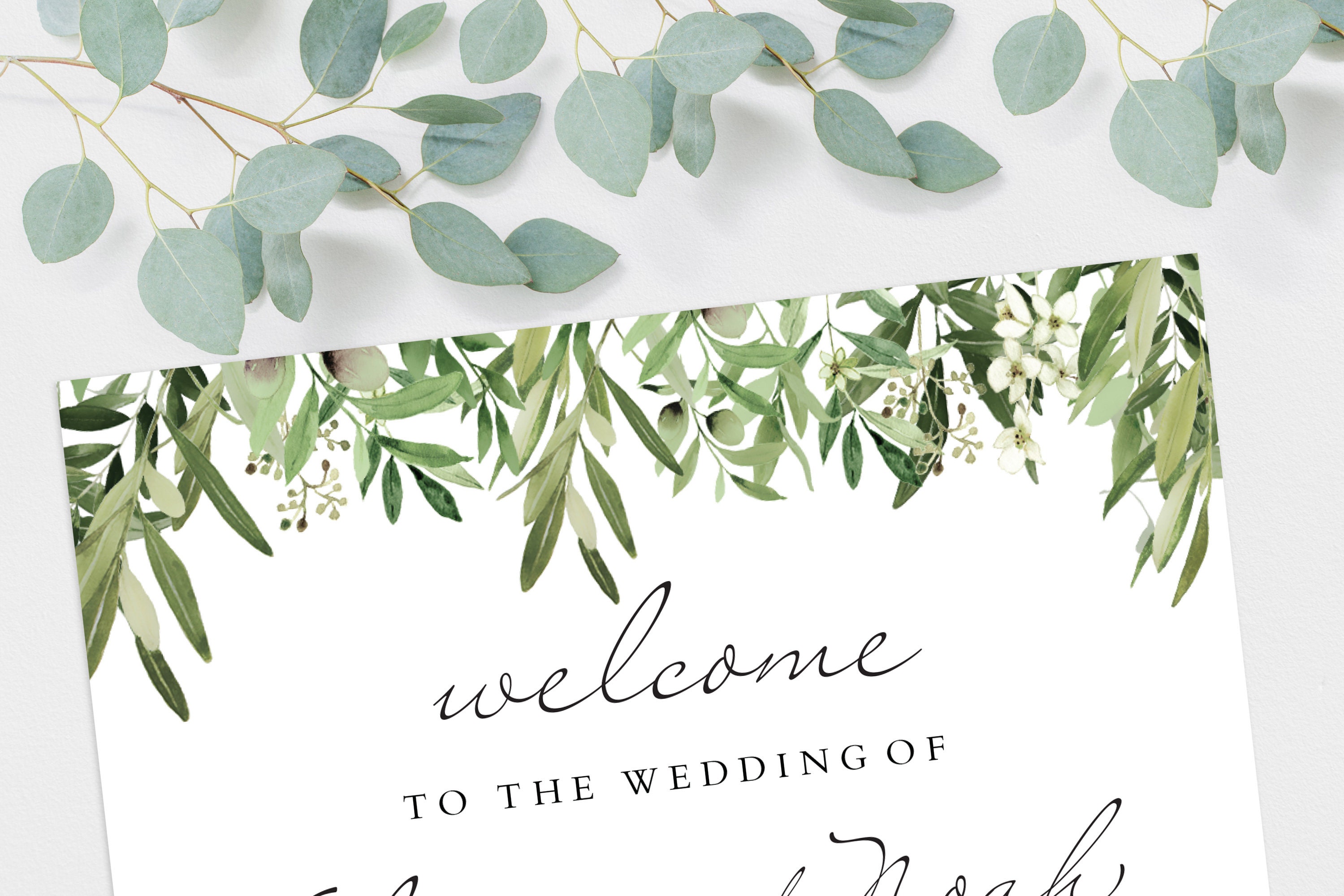 Wedding Welcome Poster, Greenery Welcome Sign, Rehearsal Dinner Welcome ...