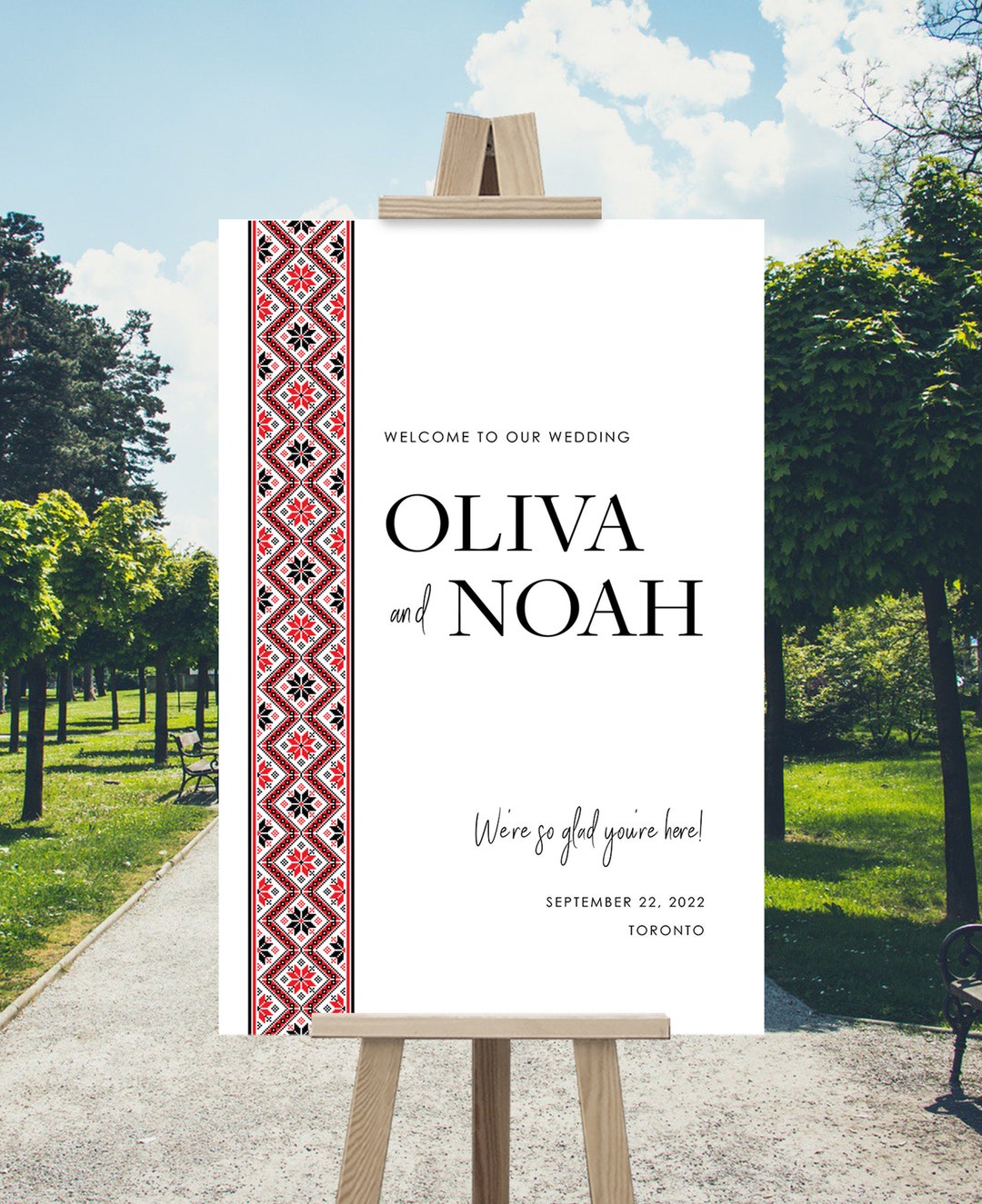 Modern Wedding Welcome Sign With Ukrainian Embroidery Detail, We're so ...