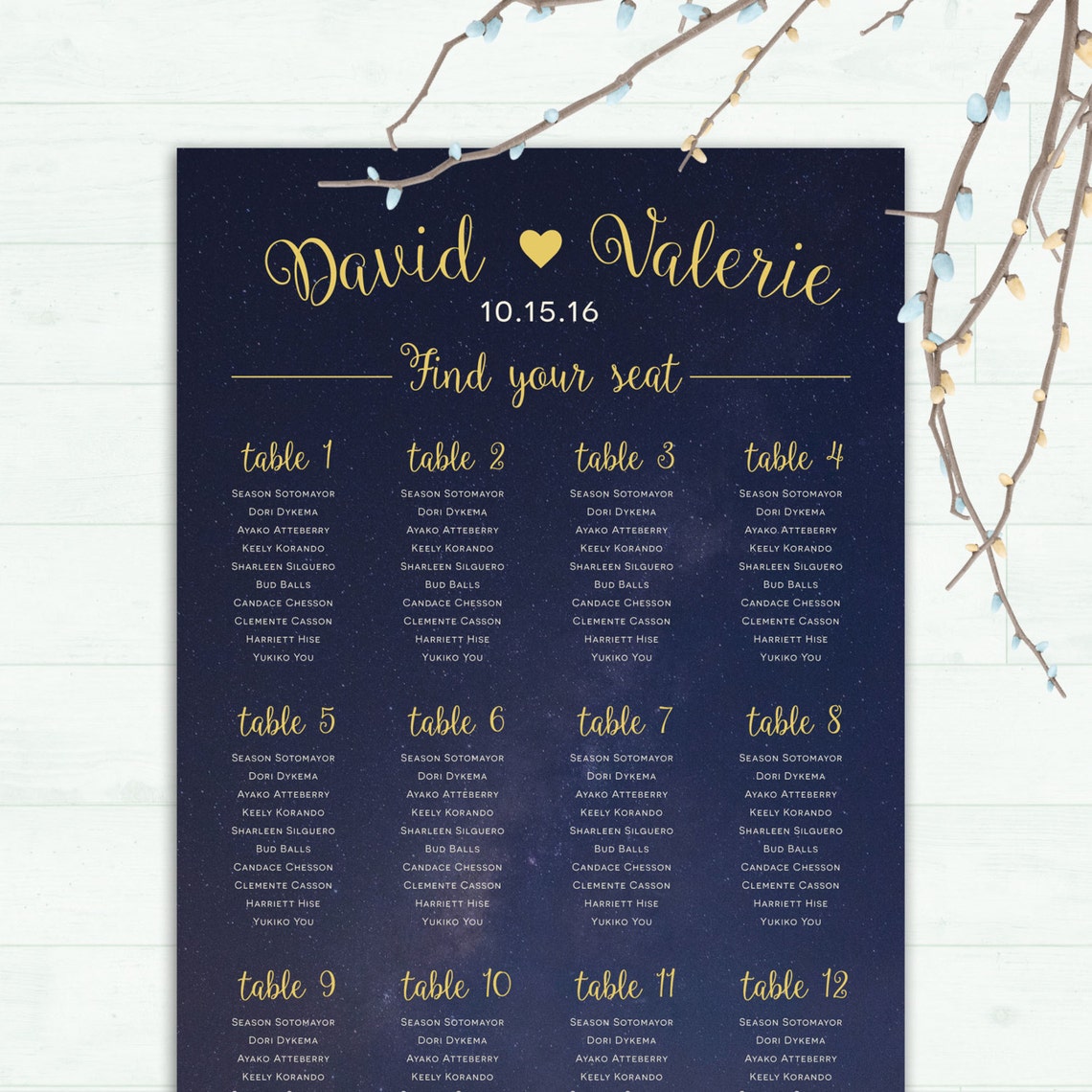 Starry Night Wedding Seating Chart, Night Sky Seating Chart, Guest List ...