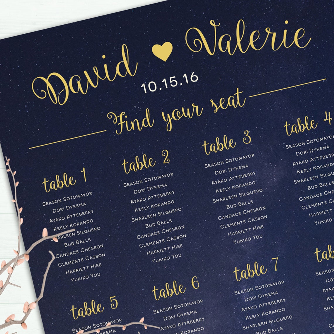 Starry Night Wedding Seating Chart, Night Sky Seating Chart, Guest List ...
