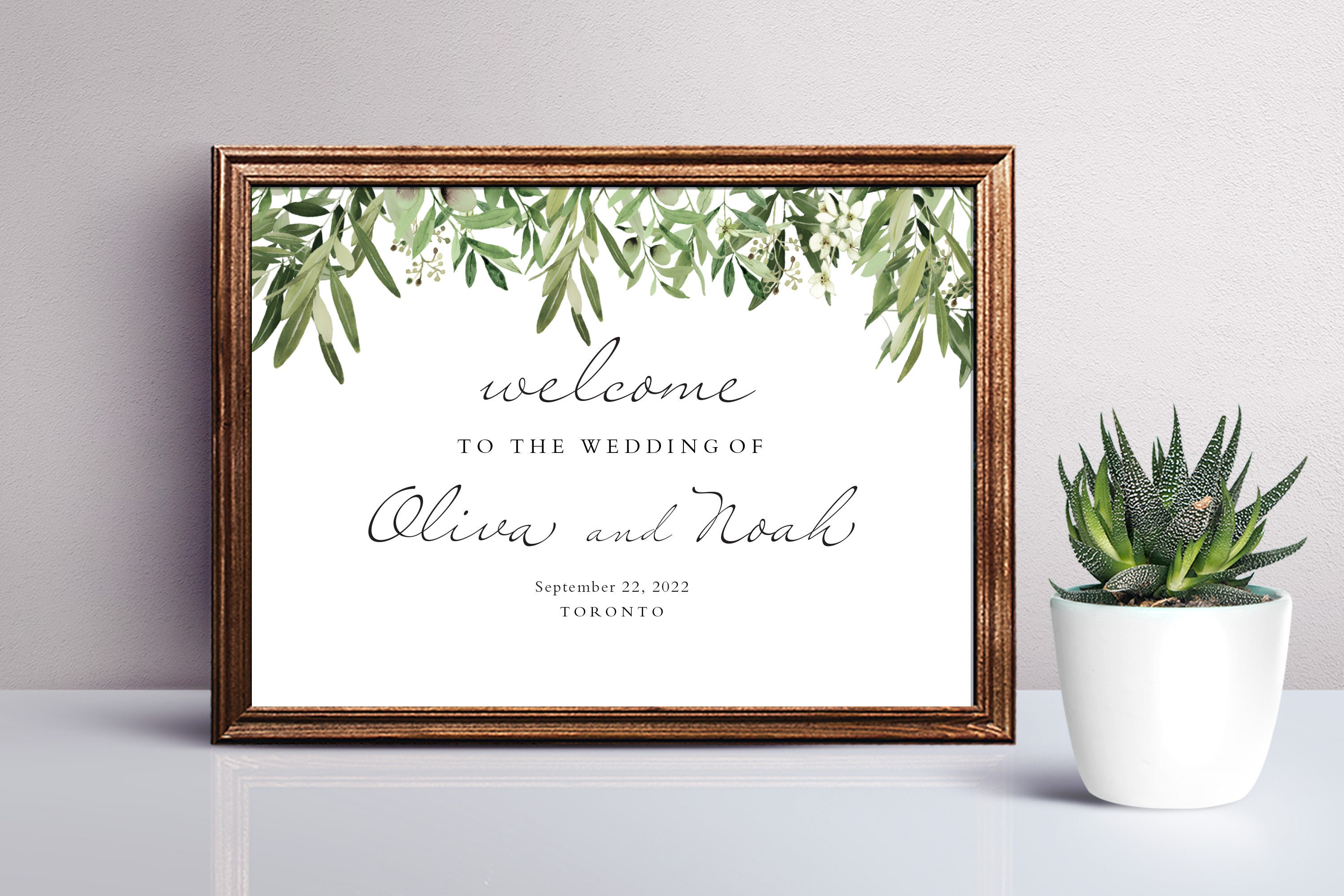 Wedding Welcome Poster, Greenery Welcome Sign, Rehearsal Dinner Welcome ...