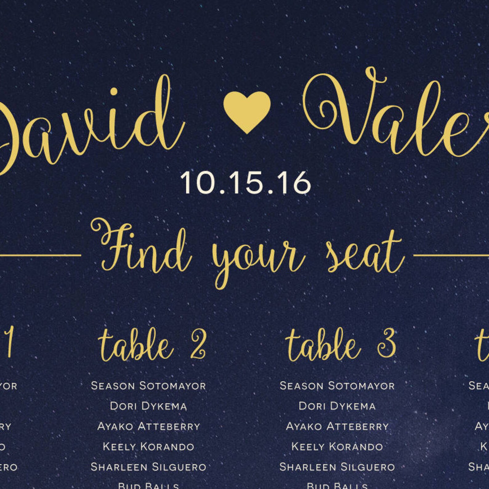 Starry Night Wedding Seating Chart, Night Sky Seating Chart, Guest List ...