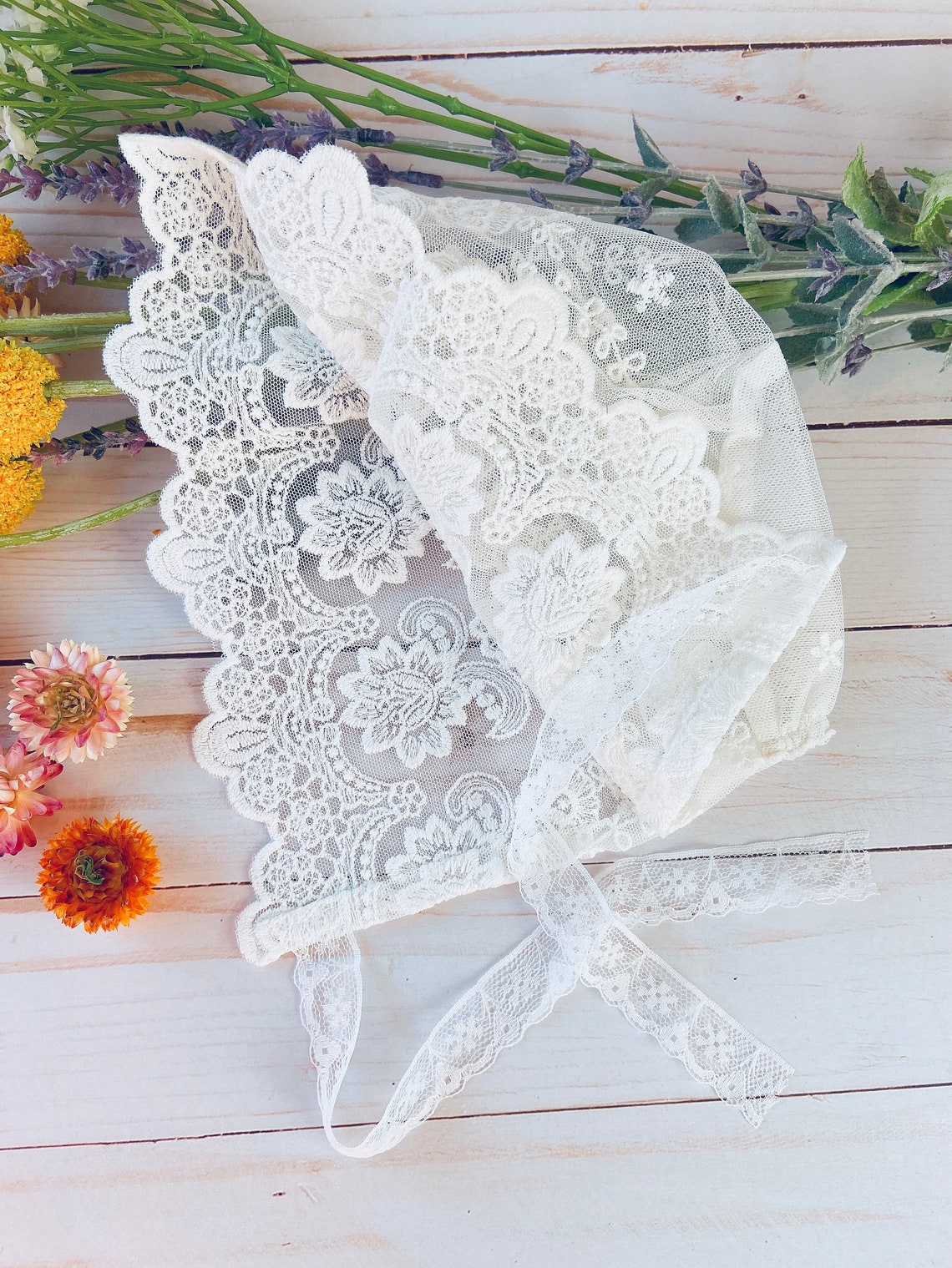 Baby Bonnet White Lace Bonnet Newborn Bonnet Baptism Hat - Etsy