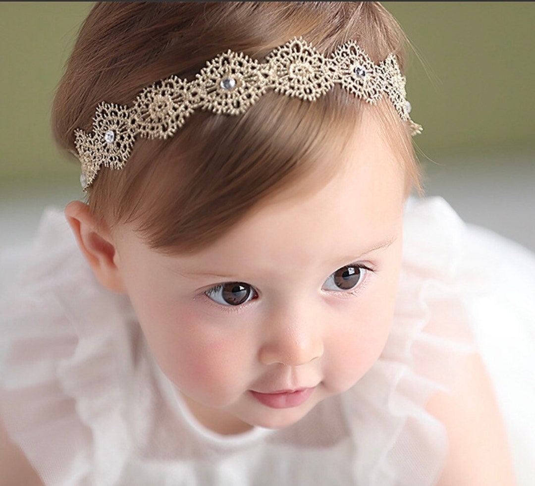 Baby Headband Gold Lace Headband Newborn Headband Nylon - Etsy
