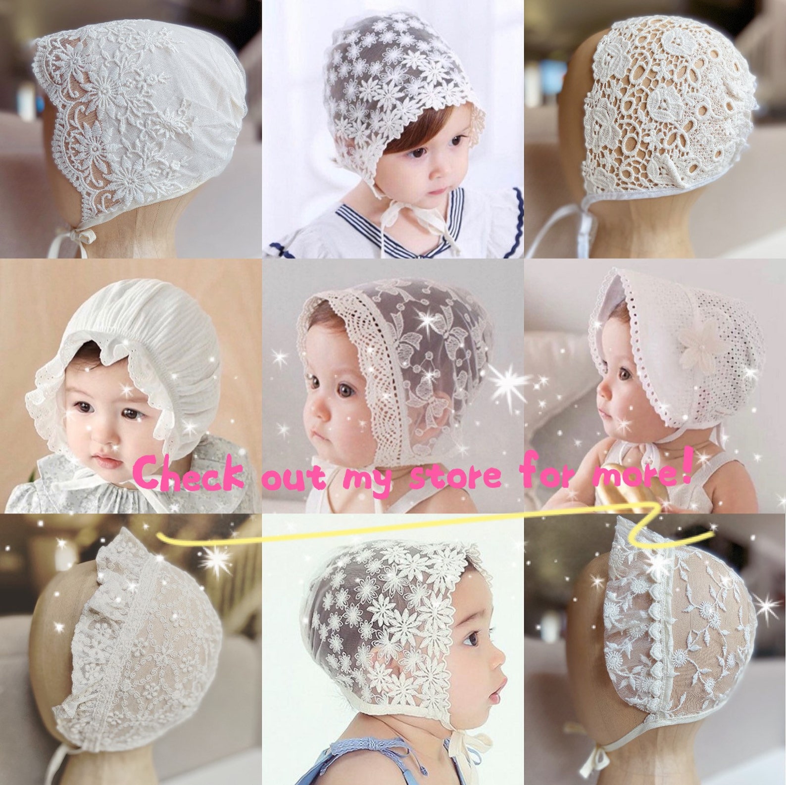 Baby Bonnet White Lace Bonnet Newborn Bonnet Baptism Hat - Etsy