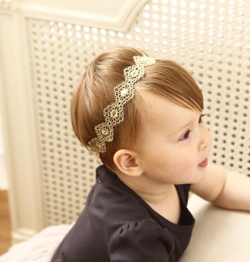 Baby Headband Gold Lace Headband Newborn Headband Nylon - Etsy