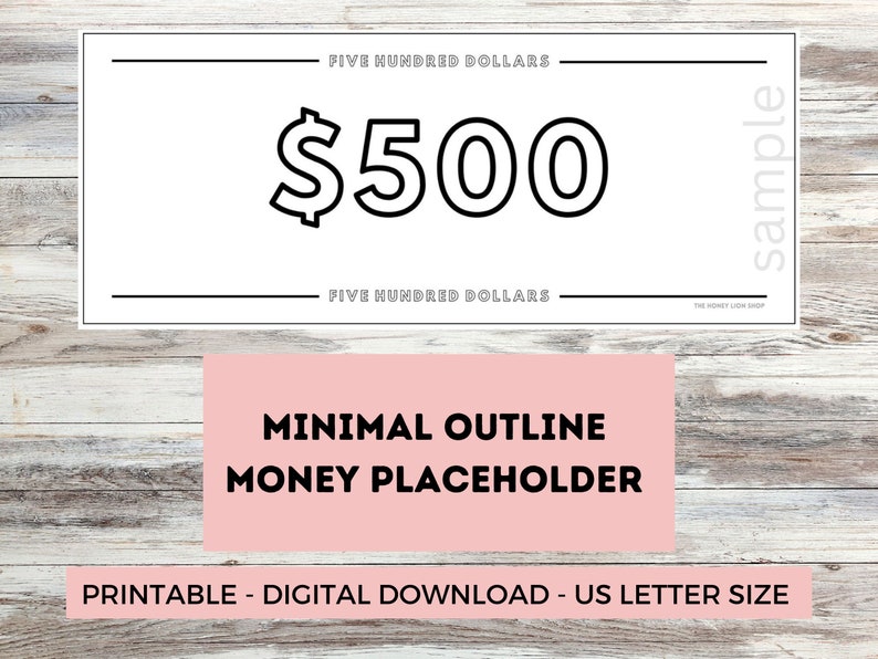 Minimal Outline Money Placeholder Printable FAKE MONEY 100 Money ...