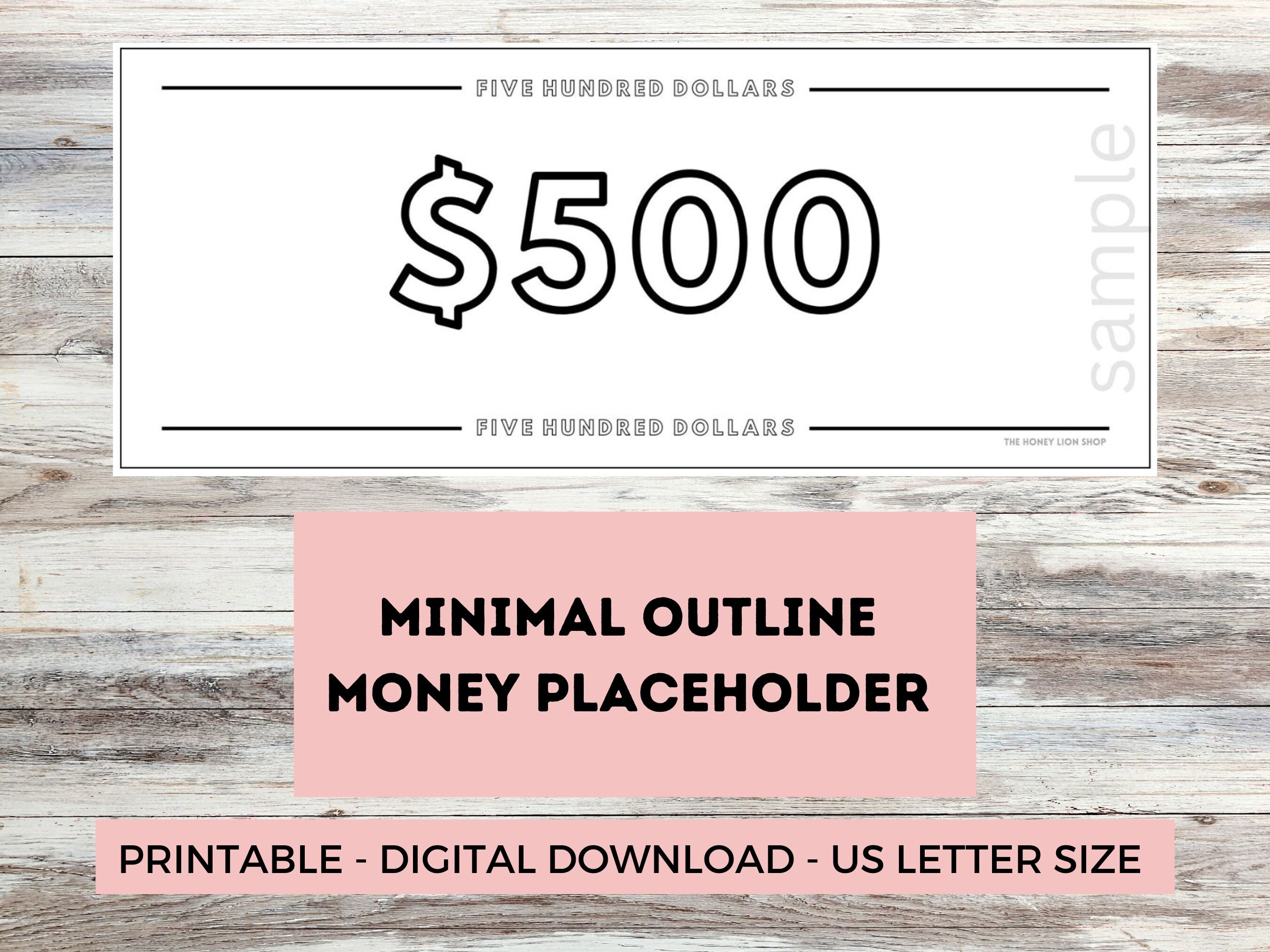 Minimal Outline Money Placeholder Printable FAKE MONEY 100 Money ...