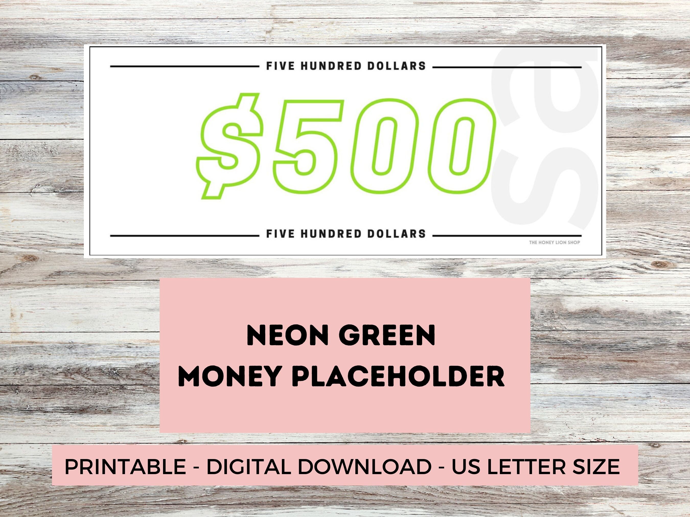 Neon Green Money Placeholder Printable FAKE MONEY 100 - Etsy