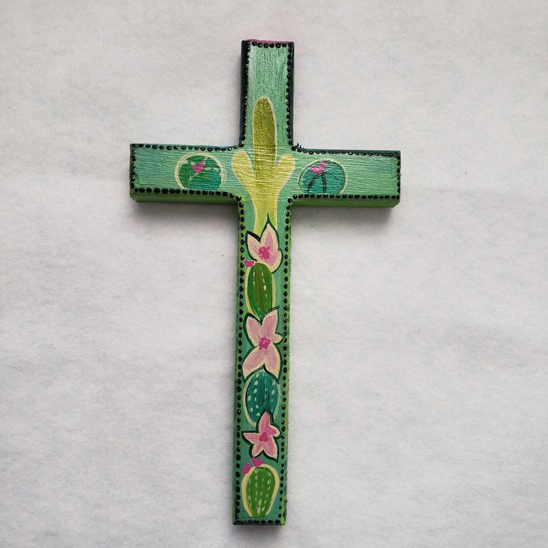 Cactus Cross, Cacti Cross, Cacti Art, Floral Cross, Green Wooden Cross ...