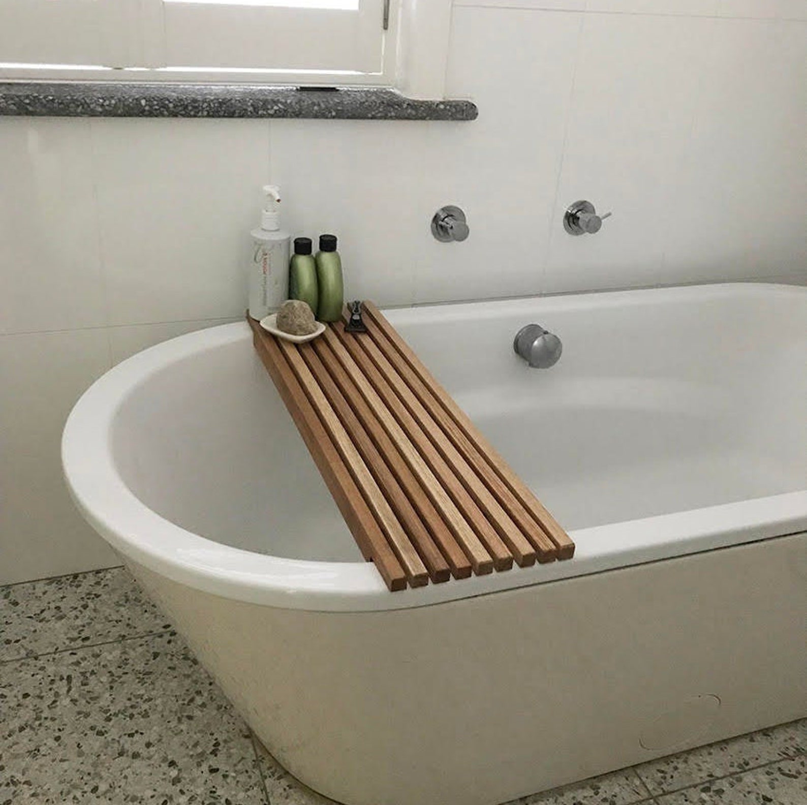 THE BRIGHTON - Timber Bath Caddy Storage Shelf, Tidy, Fits Free ...